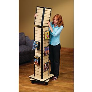 Library new arrivals book display shelves with mobile rotating slatwall ...